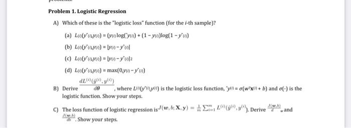 A) Which of these is the "logistic loss" function | Chegg.com