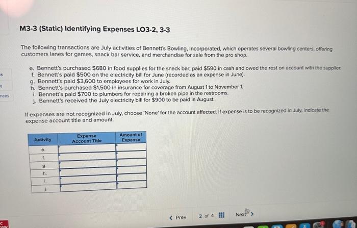 Solved M3-3 (Static) Identifying Expenses LO3-2, 3-3 The | Chegg.com