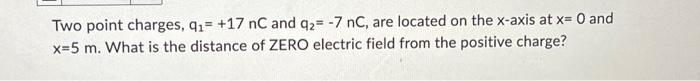 Solved Two point charges, q1=+17nC and q2=−7nC, are located | Chegg.com