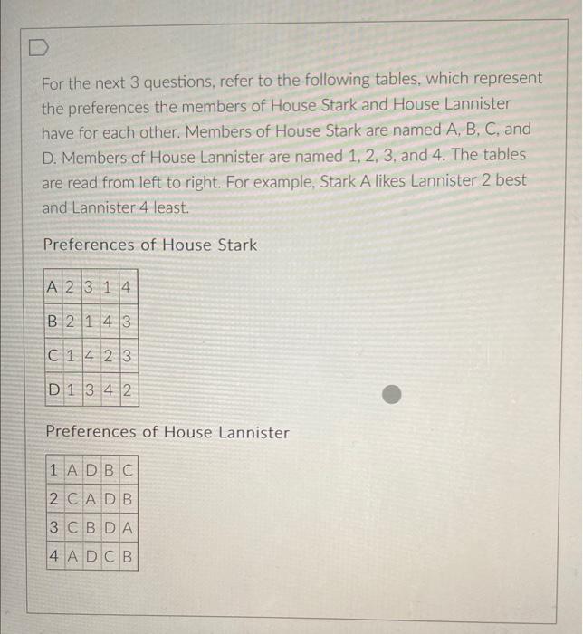 Solved For the next 3 questions, refer to the following | Chegg.com