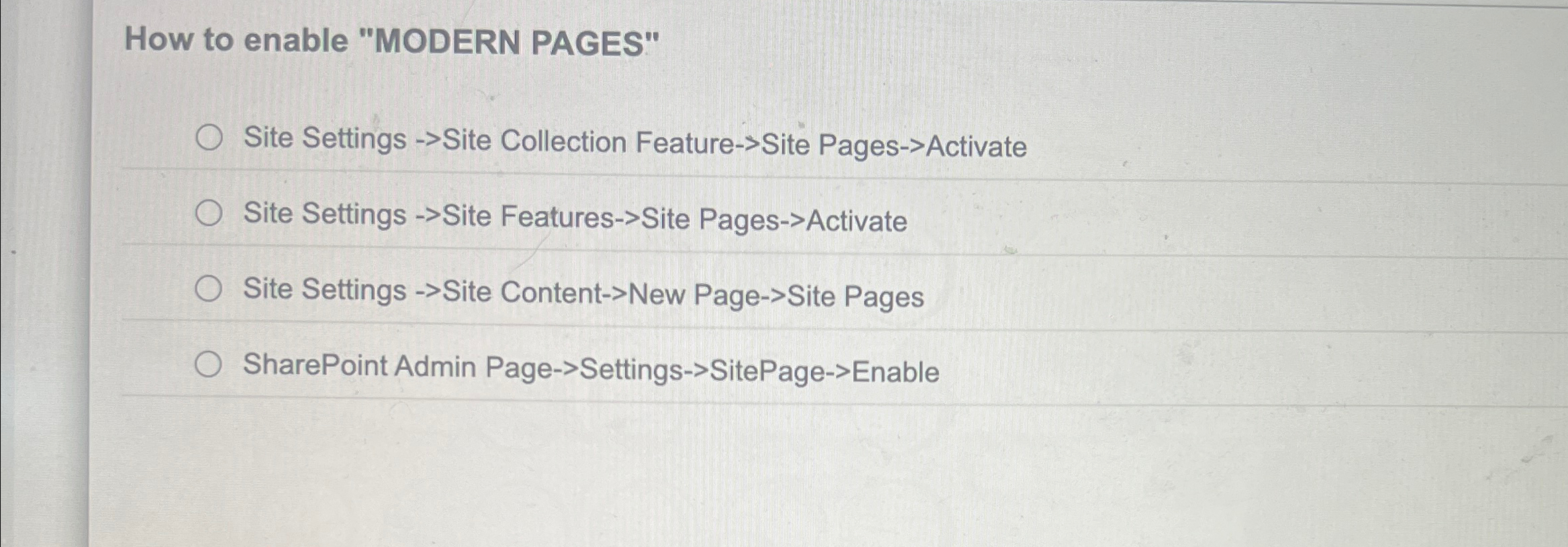 Solved How to enable "MODERN PAGES"Site Settings ->Site | Chegg.com