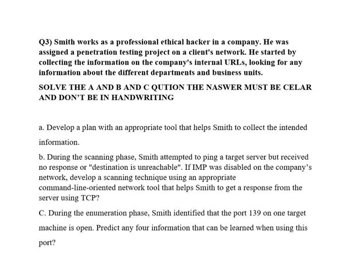 Solved Q3 Ethical Hacking subjectSOLVE THE A AND B AND C | Chegg.com