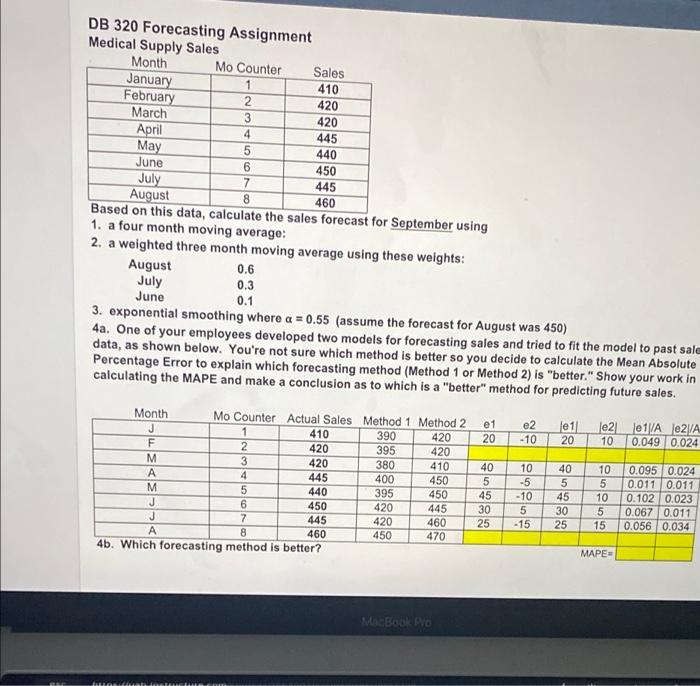 Solved 3 DB 320 Forecasting Assignment Medical Supply Sales | Chegg.com