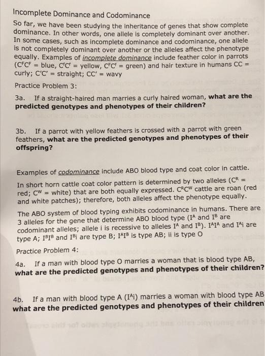 Solved Incomplete Dominance and Codominance So far, we have | Chegg.com