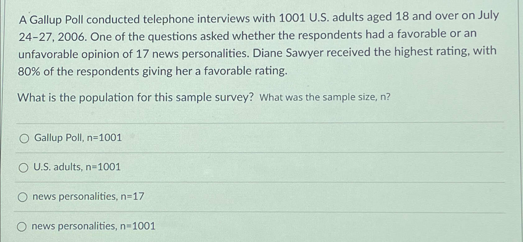 Solved A Gallup Poll conducted telephone interviews with | Chegg.com