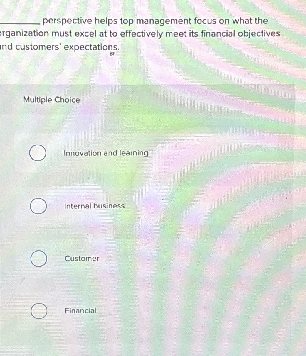 Solved perspective helps top management focus on what the | Chegg.com