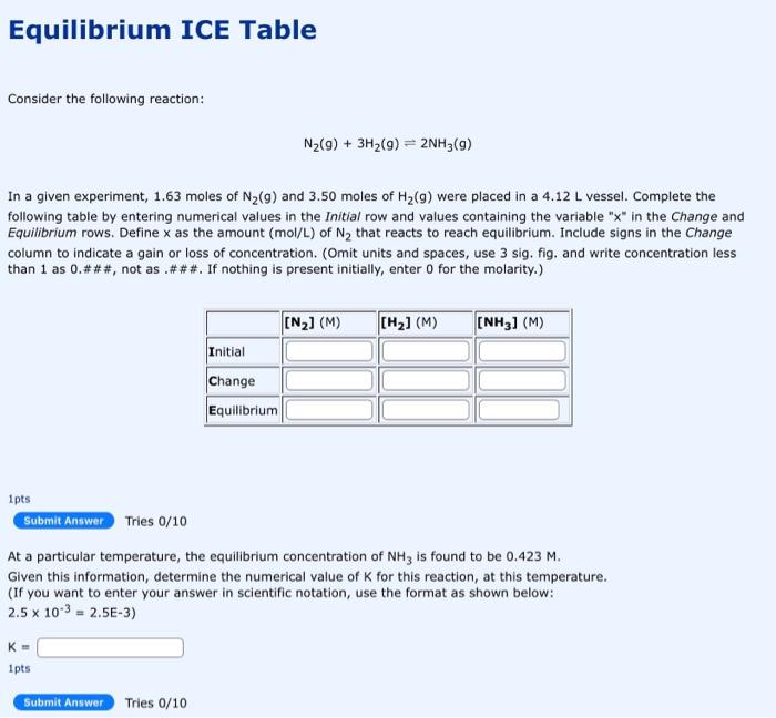 Solved Equilibrium ICE Table Consider the following | Chegg.com