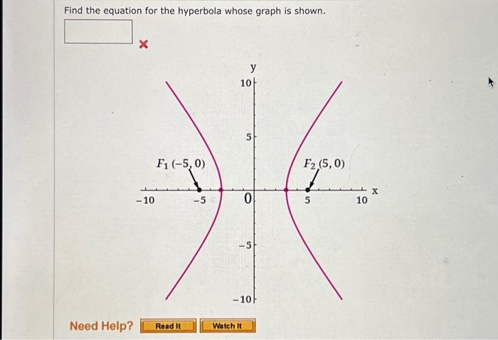 Solved Find the equation for the hyperbola whose graph is | Chegg.com