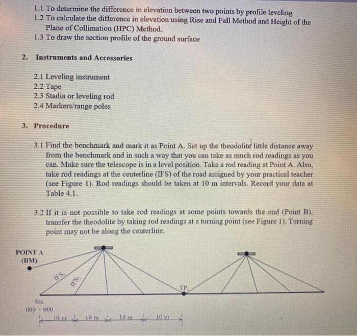 Solved 1.1 To determine the difference in elevation between | Chegg.com