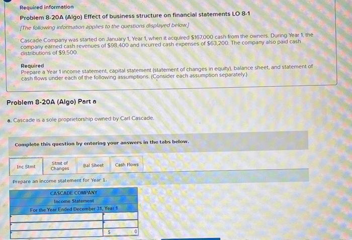 Solved Required information Problem 8-20A (Algo) Effect of | Chegg.com