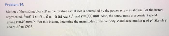 Solved Problem 34: Motion of the sliding block P in the | Chegg.com