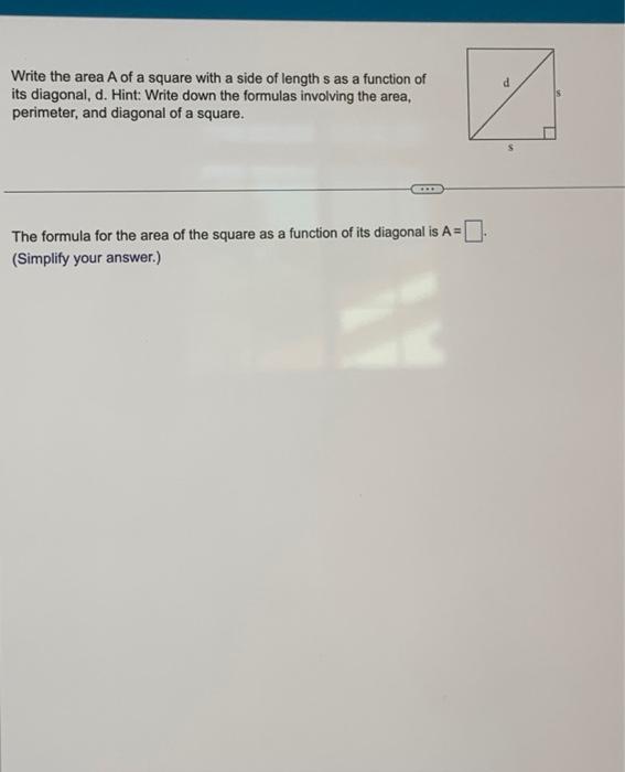 Solved Write the area A of a square with a side of length s | Chegg.com