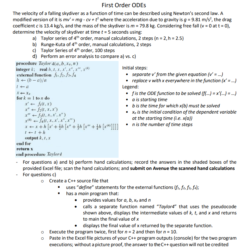 Solved First Order ODEs The velocity of a falling skydiver | Chegg.com