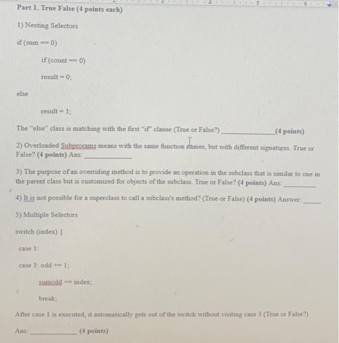 Solved Part 1. True False (4 points each) 1) Nesting | Chegg.com