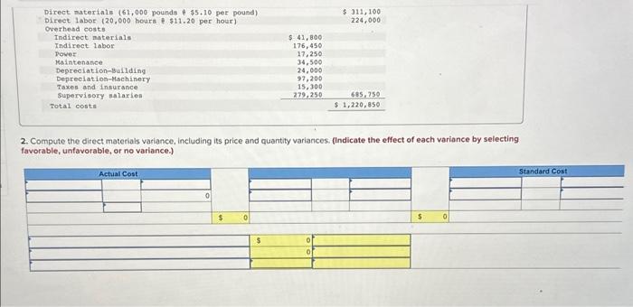 Solved 2. Compute the direct materials variance, including | Chegg.com