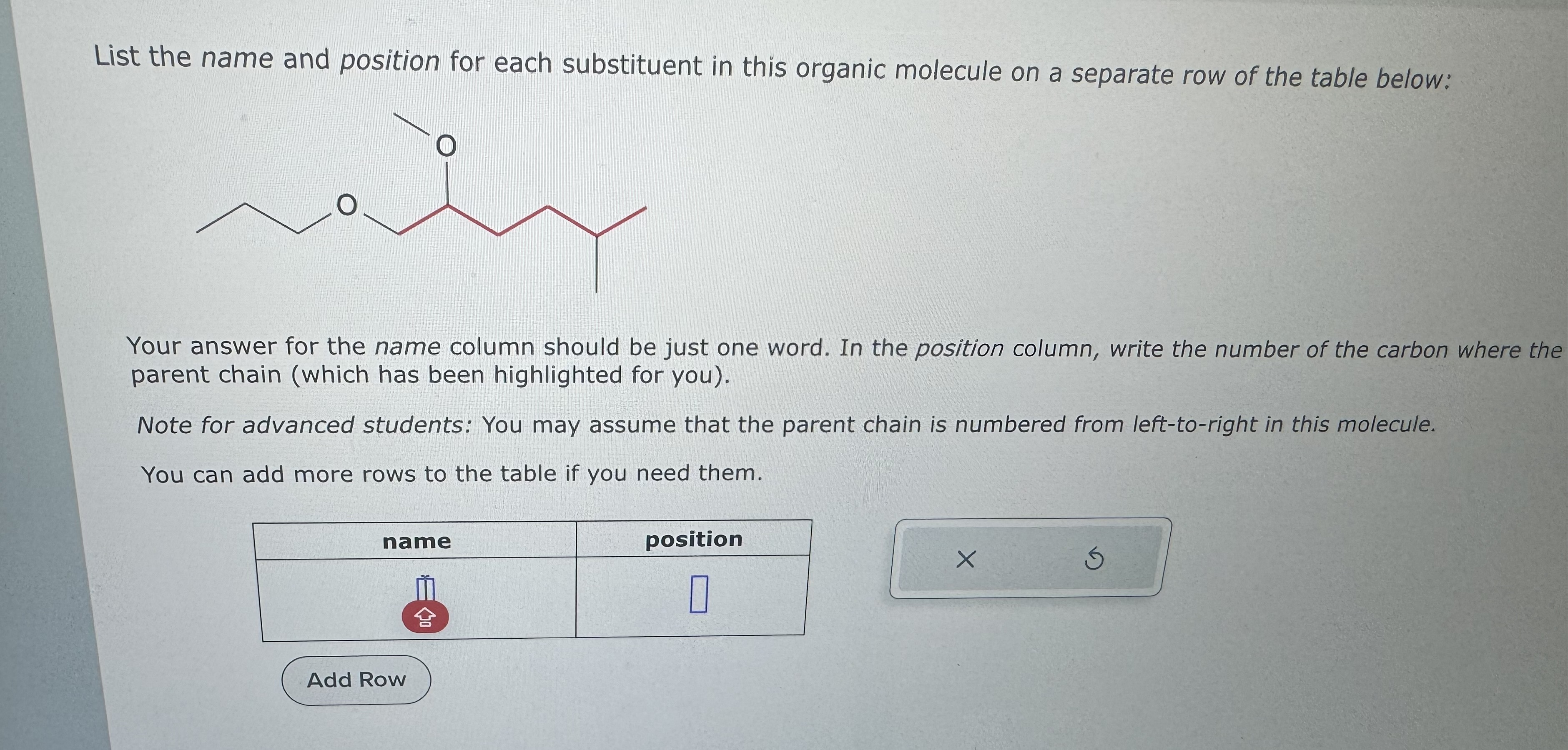 Solved List the name and position for each substituent in | Chegg.com