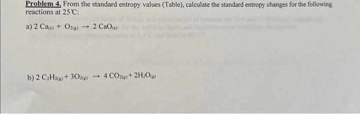 Solved Problem 4. From the standard entropy values (Table), | Chegg.com