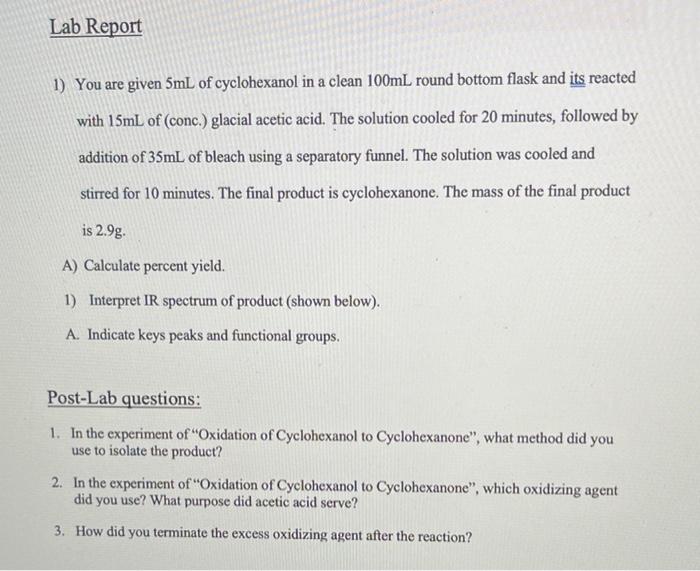 Solved Lab Report 1) You are given 5mL of cyclohexanol in a | Chegg.com