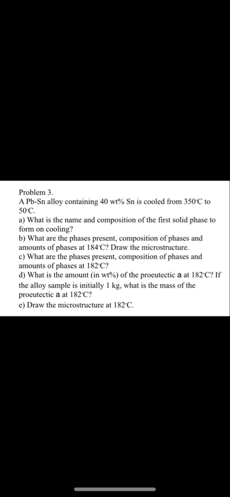 Solved Problem 3.A Pb- ﻿Sn alloy containing 40wt%Sn ﻿is | Chegg.com