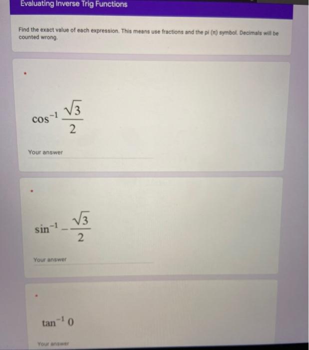 Solved Evaluating Inverse Trig Functions Find the exact | Chegg.com