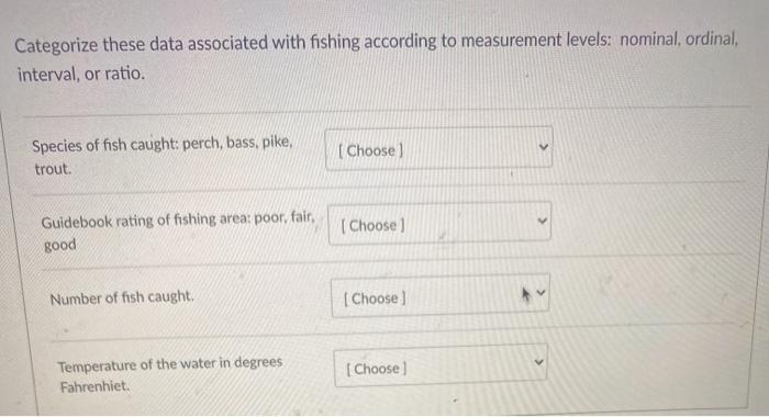 Solved Categorize these data associated with fishing | Chegg.com
