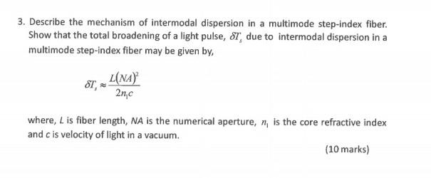 Solved 3. Describe the mechanism of intermodal dispersion in | Chegg.com