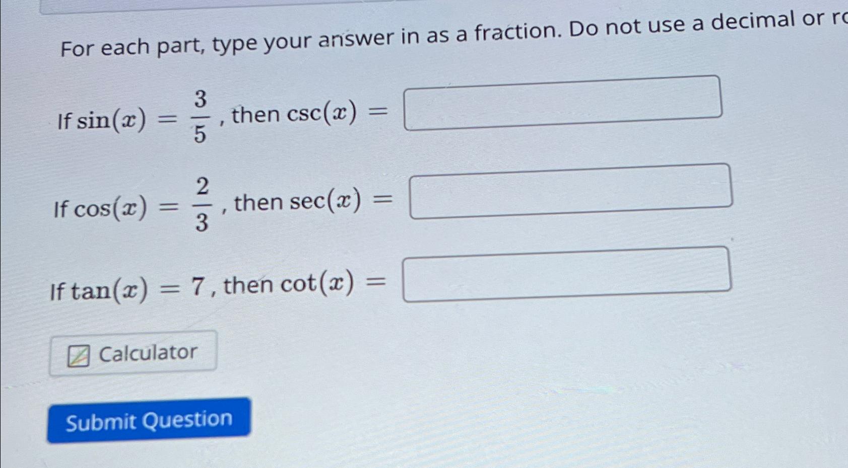 Solved For each part, type your answer in as a fraction. Do | Chegg.com
