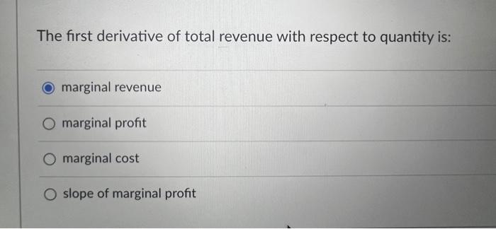Solved The first derivative of total revenue with respect to | Chegg.com