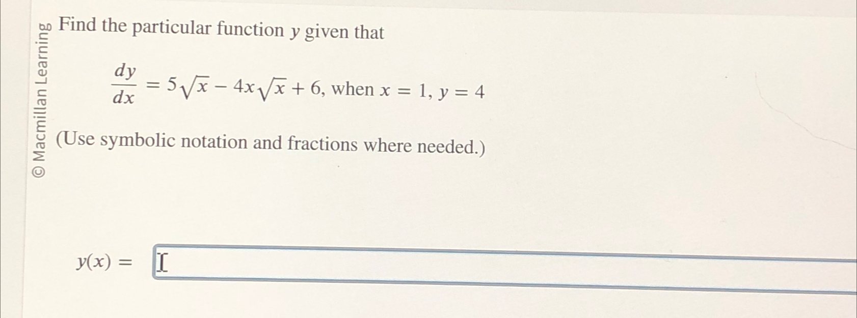 Solved Find the particular function y ﻿given | Chegg.com