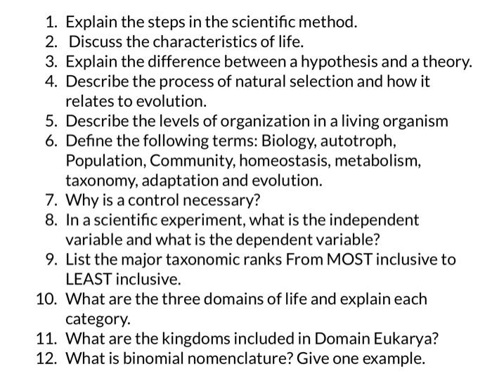 1. Explain the steps in the scientific method. 2. | Chegg.com