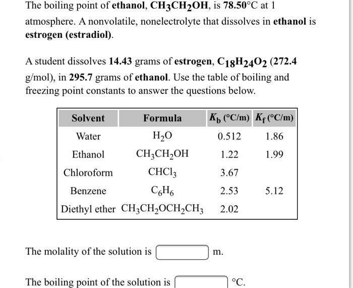 Solved The boiling point of ethanol, CH3CH2OH, is 78.50°C at | Chegg.com