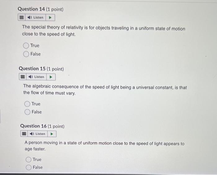 Solved The special theory of relativity is for objects | Chegg.com