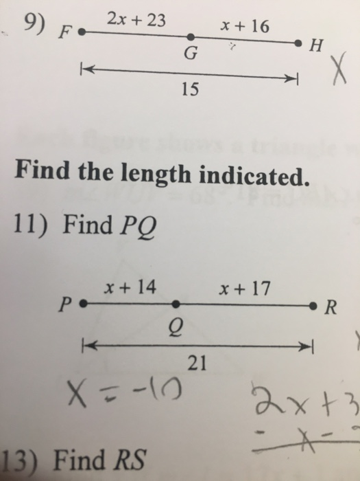 Solved 9) f. 2x+23 x + 16 G H 15 Find the length indicated. | Chegg.com