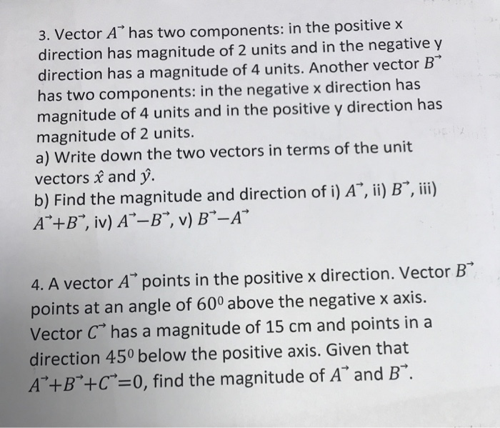 Solved 3. Vector A” has two components: in the positive x | Chegg.com
