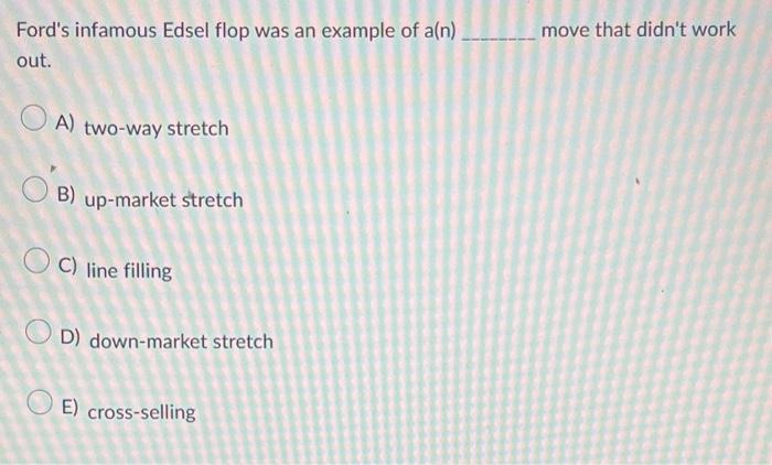 Solved Ford's infamous Edsel flop was an example of a(n) | Chegg.com