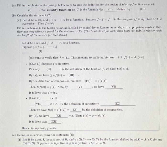 Solved (a) Fill in the blanks in the passage below so as to | Chegg.com