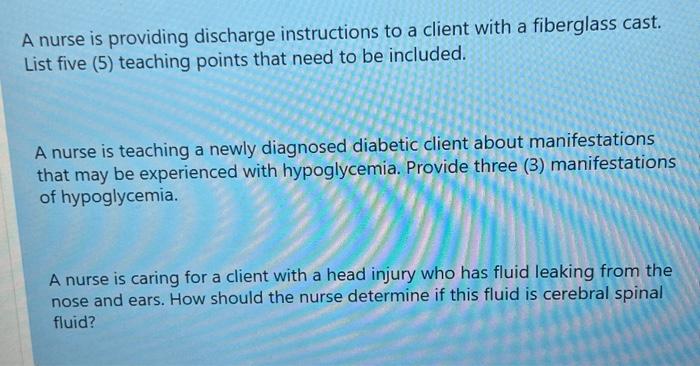 Solved A nurse is providing discharge instructions to a | Chegg.com