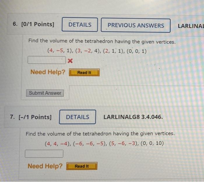 Solved 6. [0/1 Points] DETAILS PREVIOUS ANSWERS LARLINAL | Chegg.com