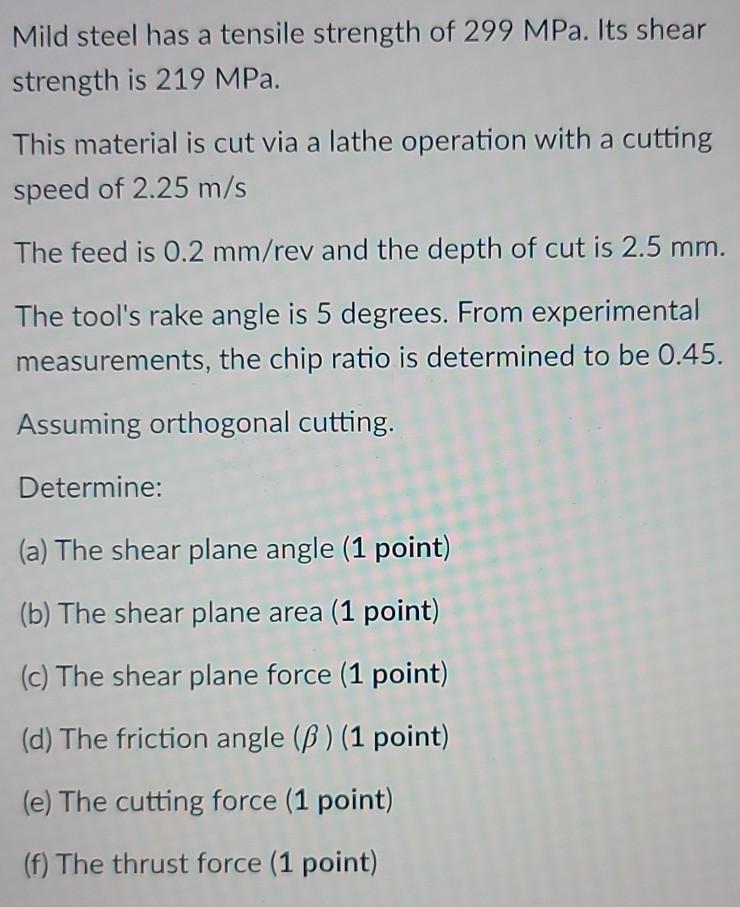 Solved Mild steel has a tensile strength of 299 MPa. Its | Chegg.com