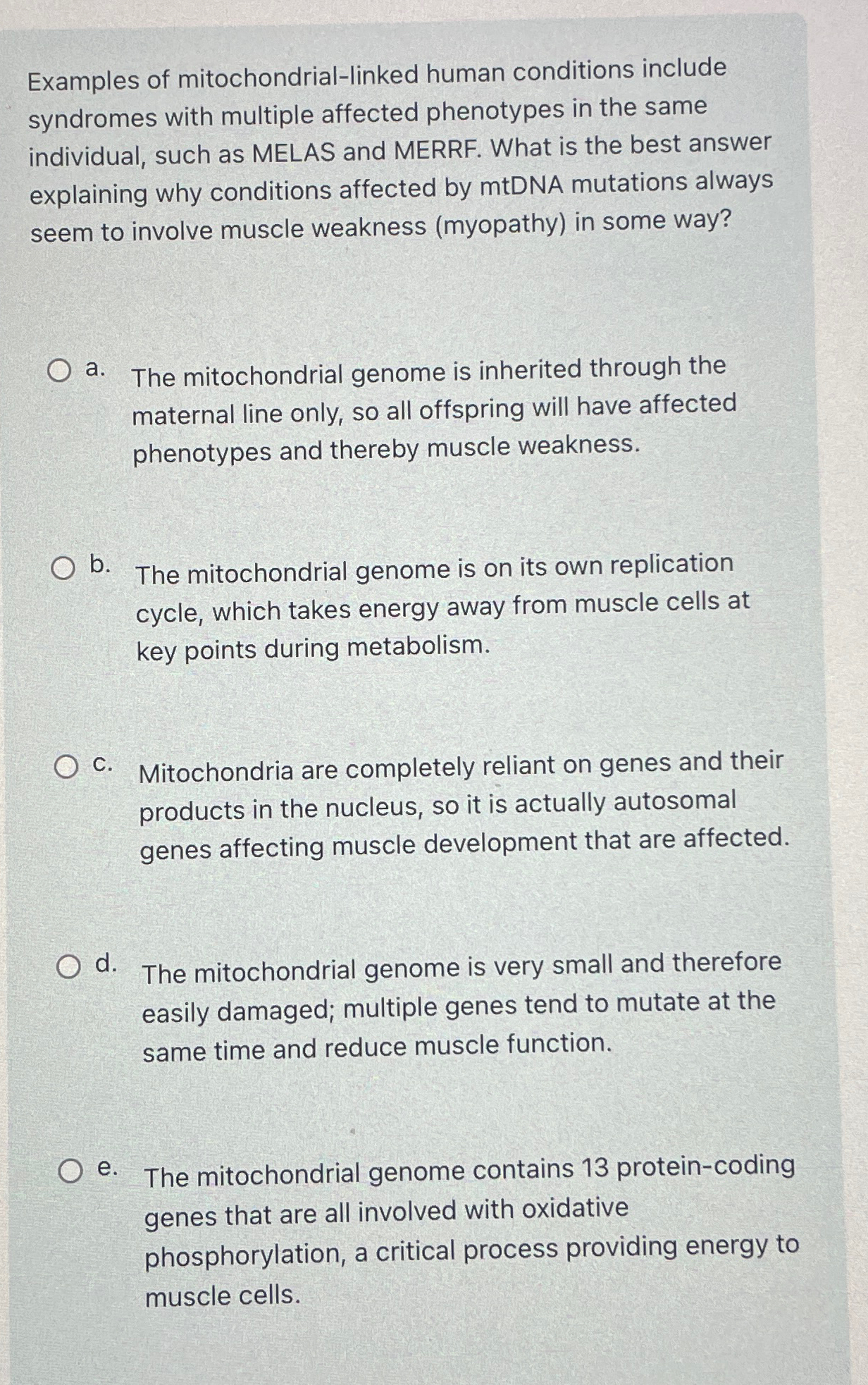 Solved Examples of mitochondrial-linked human conditions | Chegg.com