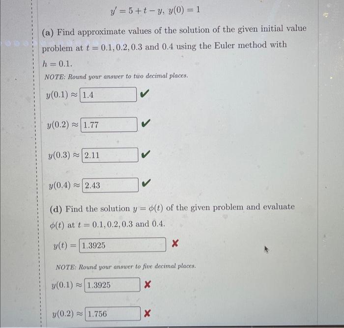 Solved y′=5+t−y,y(0)=1 (a) Find approximate values of the | Chegg.com
