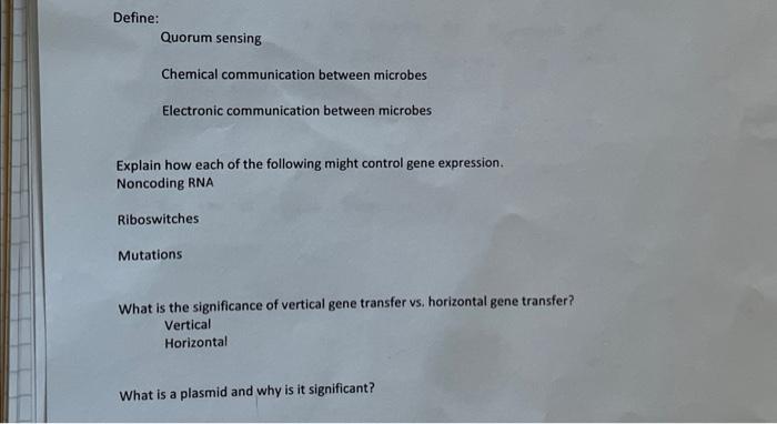 Solved Define: Quorum sensing Chemical communication between | Chegg.com