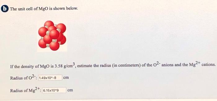 Solved 6 The unit cell of MgO is shown below. If the density | Chegg.com