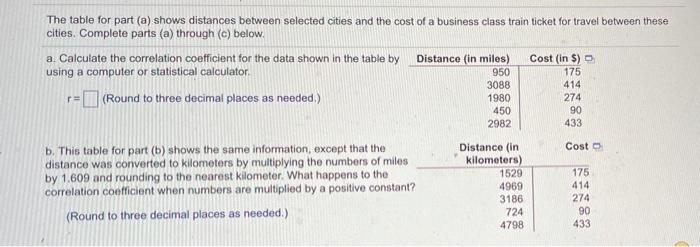 Solved The table for part (a) shows distances between | Chegg.com