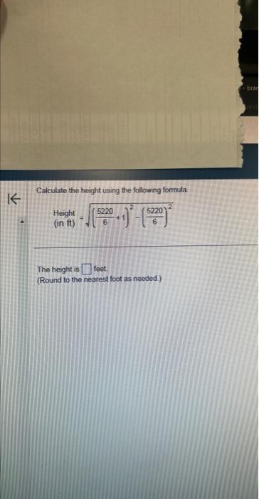 Solved Calculate the height using the following formula. ( | Chegg.com