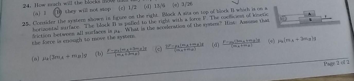 Solved 24. How much will the blocks move they will not stop | Chegg.com
