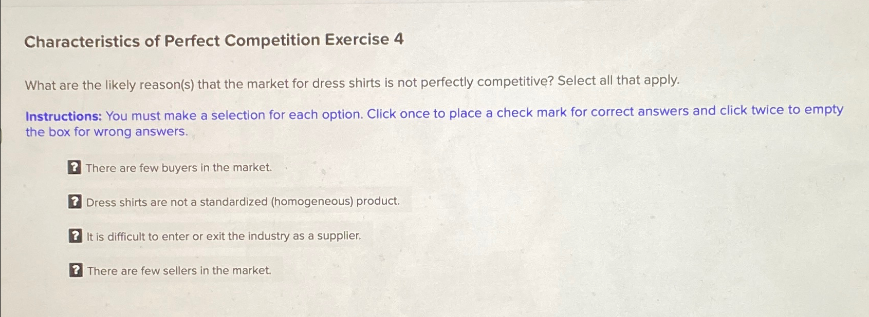 Solved Characteristics of Perfect Competition Exercise 4What | Chegg.com