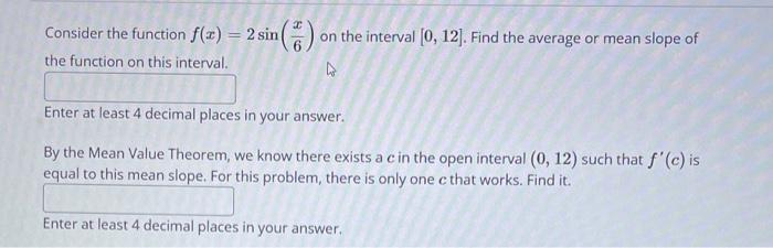 Solved Consider the function f(x)=2sin(6x) on the interval | Chegg.com
