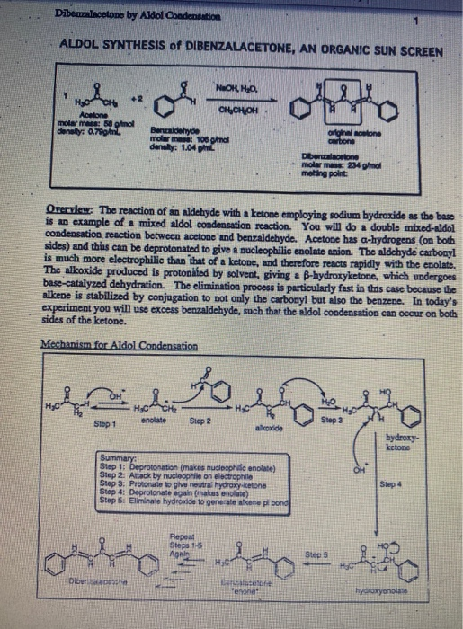 Solved Dibenzalacetone was synthesized as per the uploaded | Chegg.com