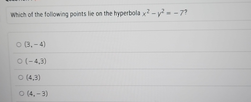 Solved Which of the following points lie on the hyperbola | Chegg.com